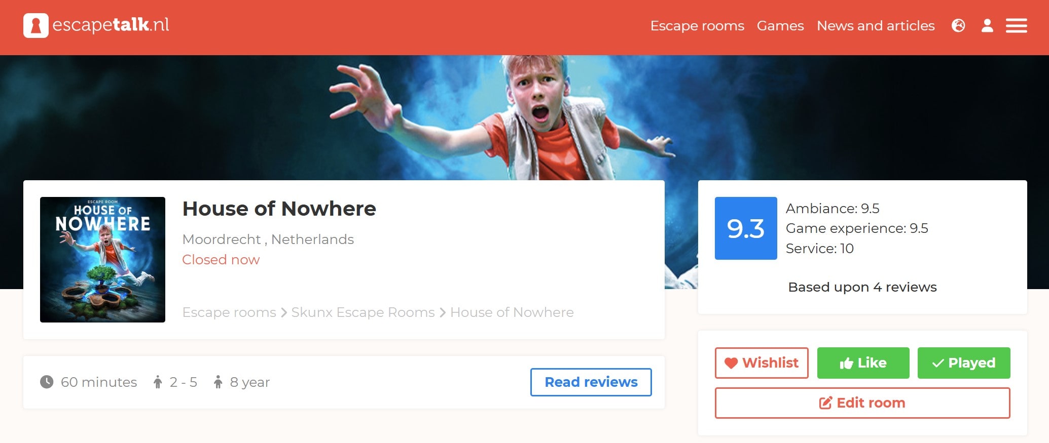 Skunx Escape Rooms: 9,3 op Escape Talk (House of Nowhere)